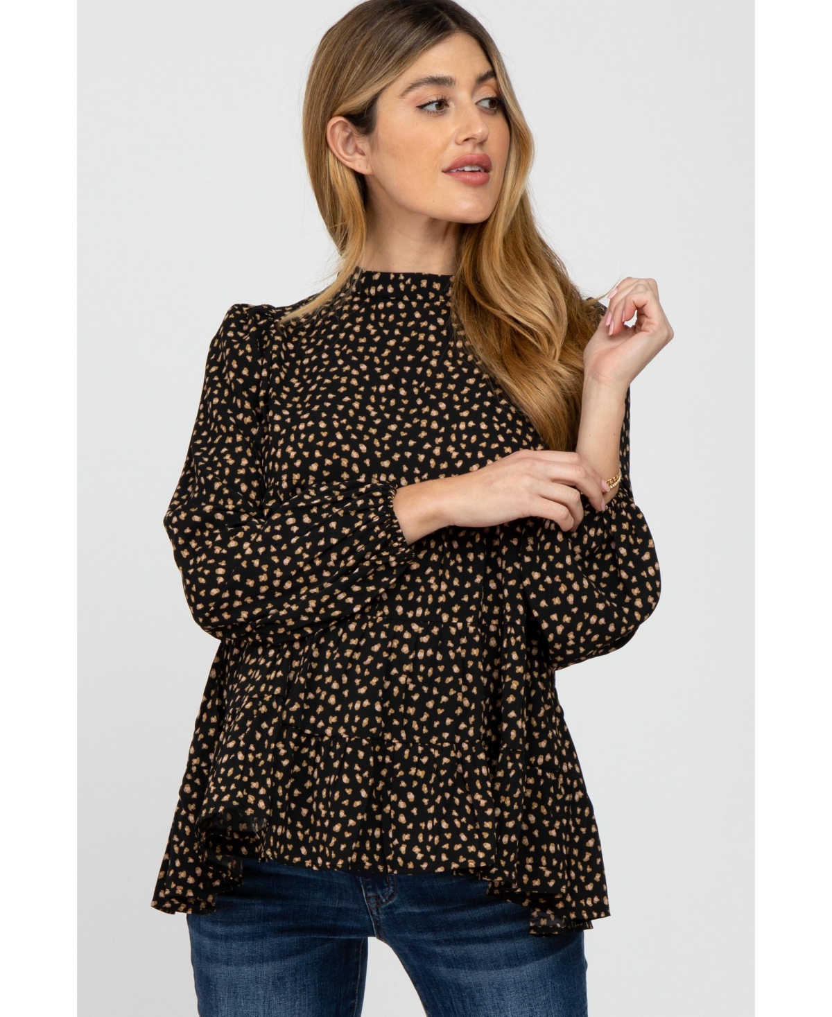 Click here for Pinkblush Maternity Black Animal Print Mock Neck T... prices