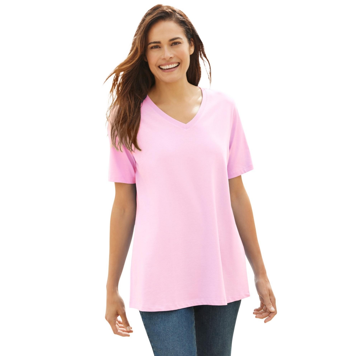 Click here for Woman Within Plus Size Perfect Short-Sleeve V-Neck... prices