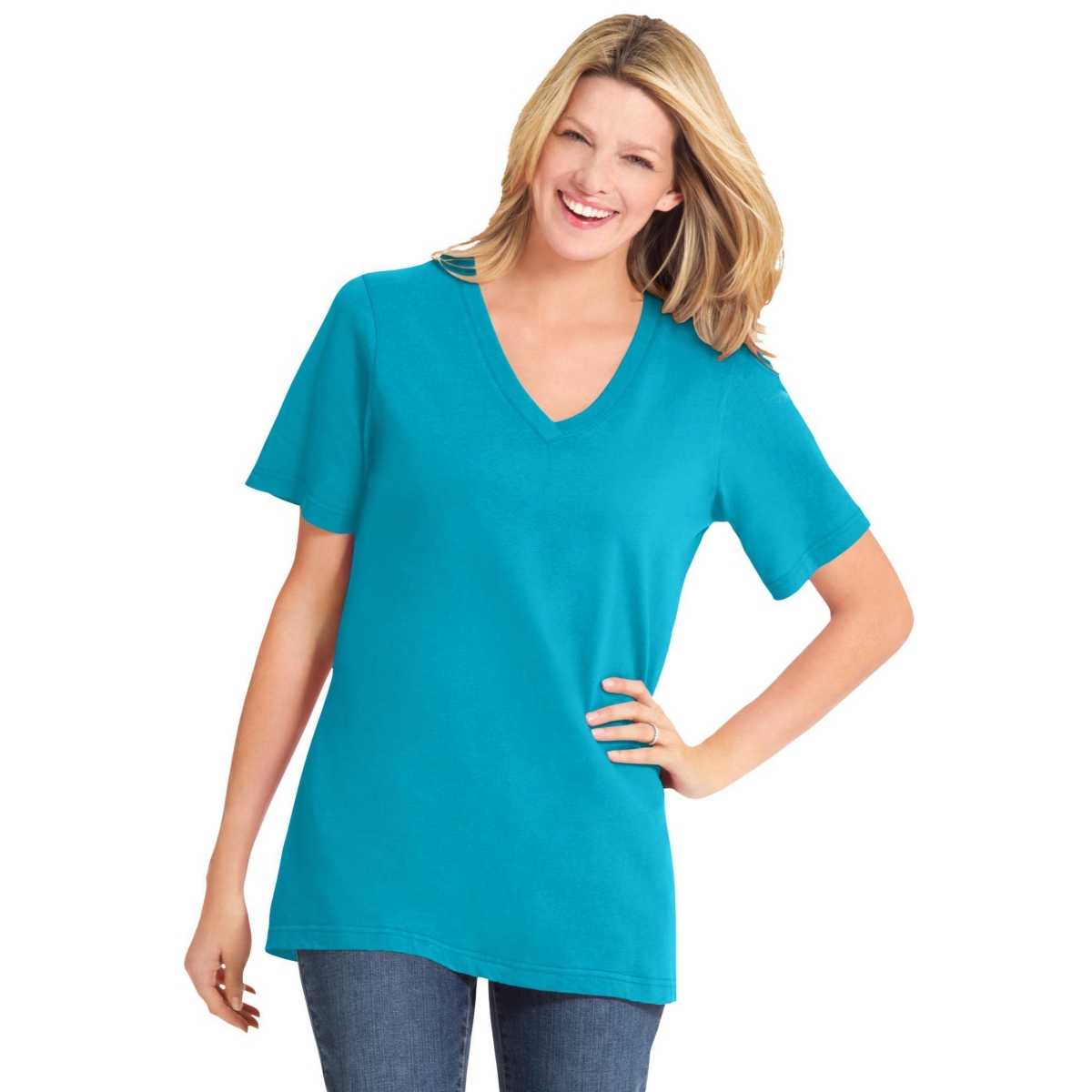 Click here for Woman Within Plus Size Perfect Short-Sleeve V-Neck... prices