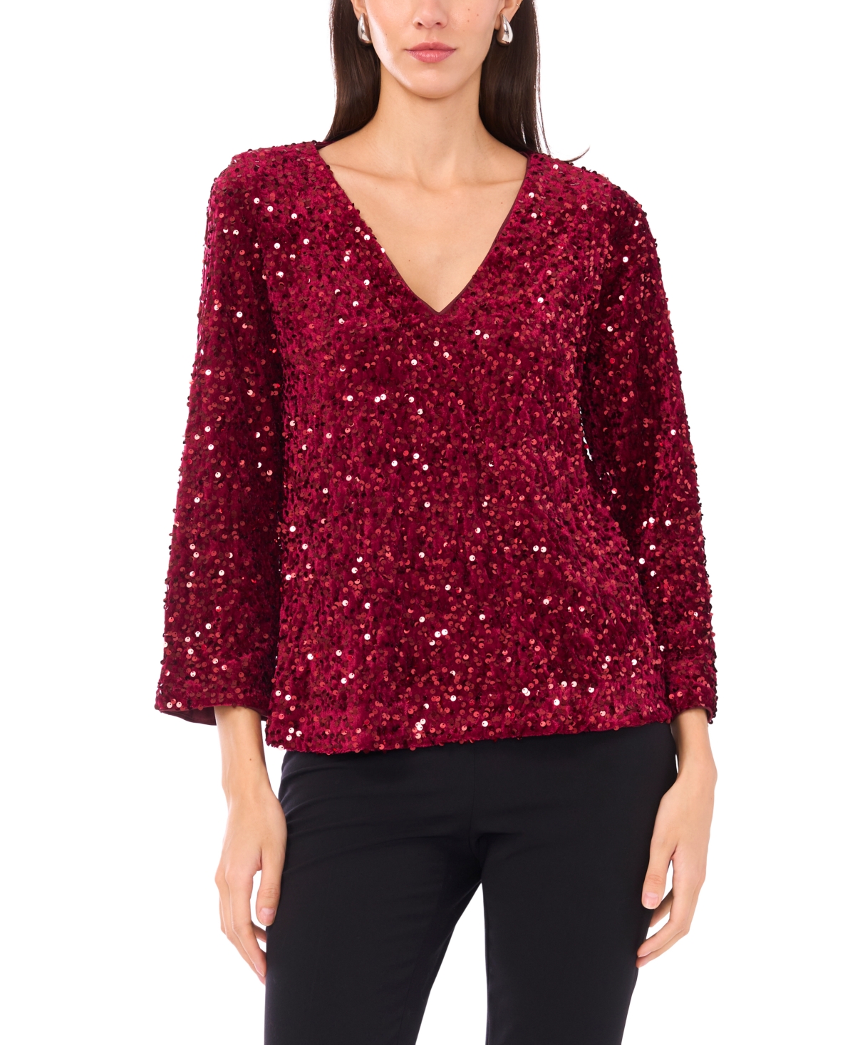 Click here for Msk Womens Velvet V-Neck Top - Zinfandel prices