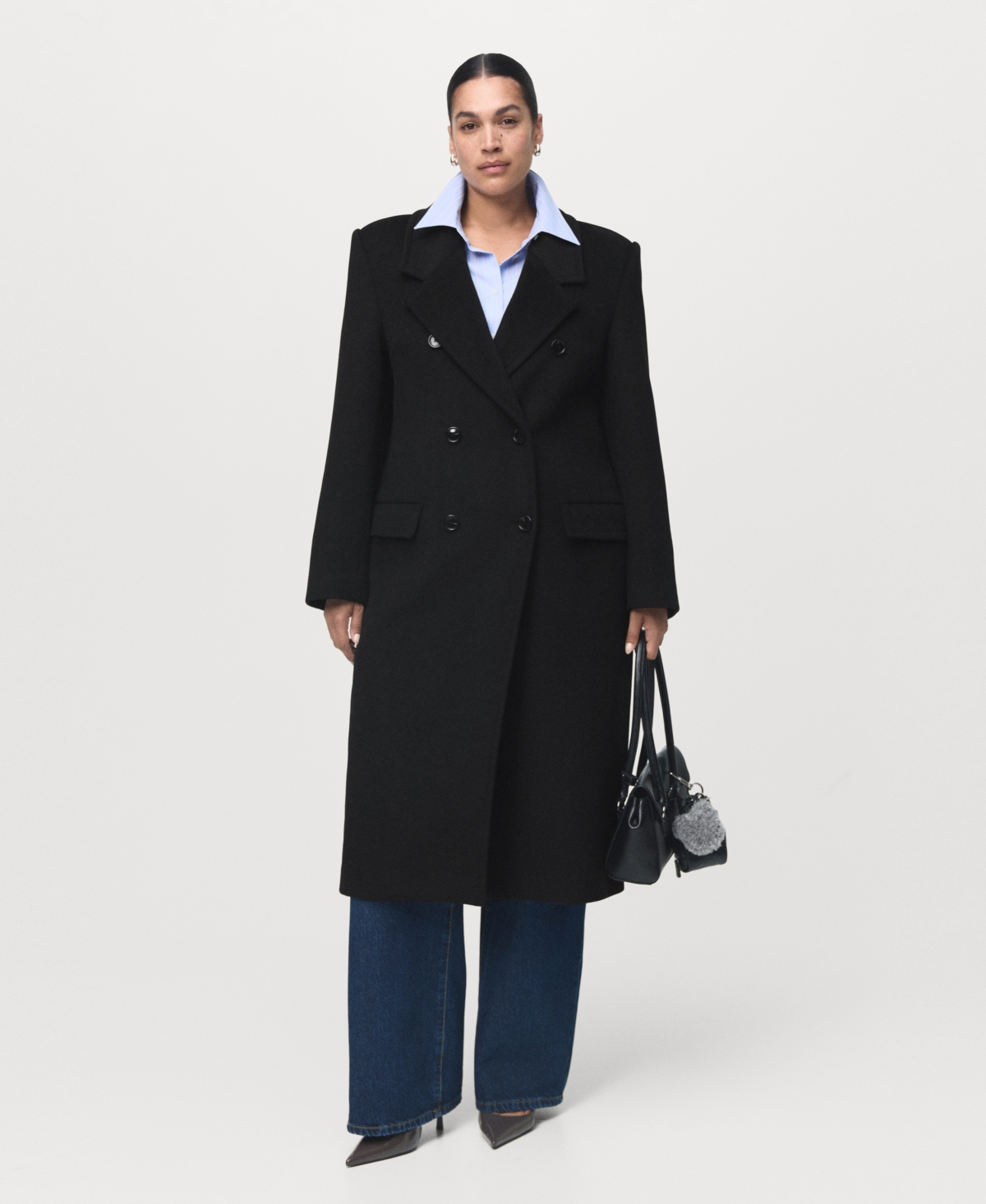 Click here for Mango Womens Double-Breasted Wool Coat - Black prices