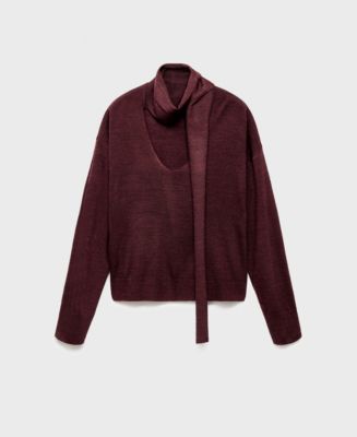 Mango Women's Scarf Detail V-Neck Sweater - Macy's