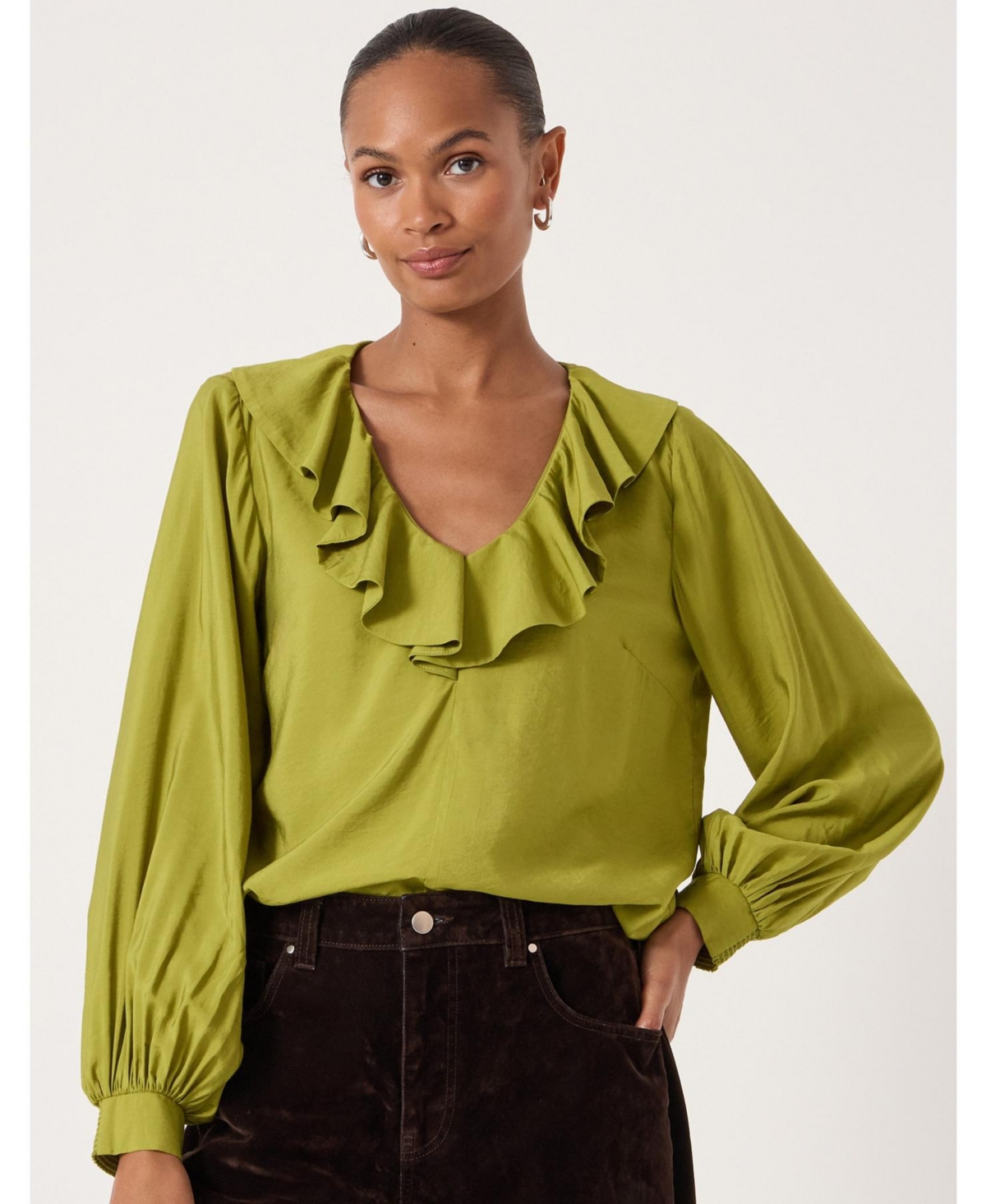 Click here for Hush Womens Air Flow Ruffle Blouse - Olive green prices
