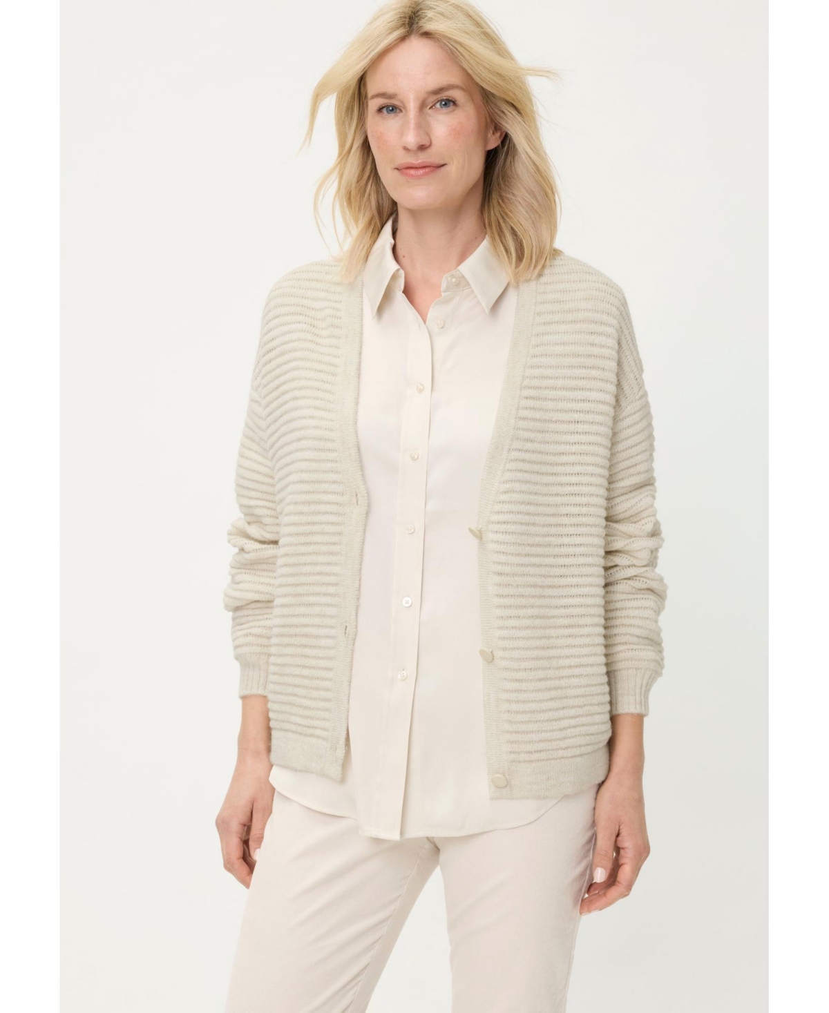 Click here for Olsen Womens Rib Knit Cardigan - Almond beige prices