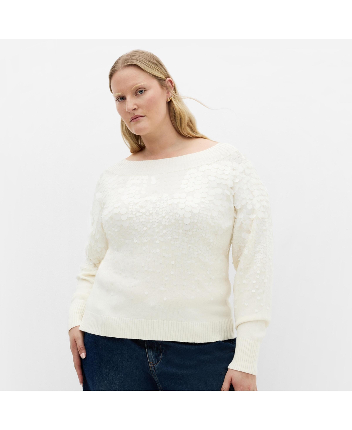Click here for City Chic Plus Size Braylin Sequin Jumper - Ivory prices