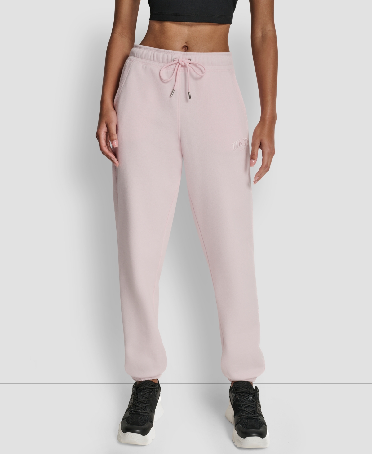 Dkny Womens Varsity Embroidered Logo Relaxed Pockets Pull-On Joggers - Pink Moon