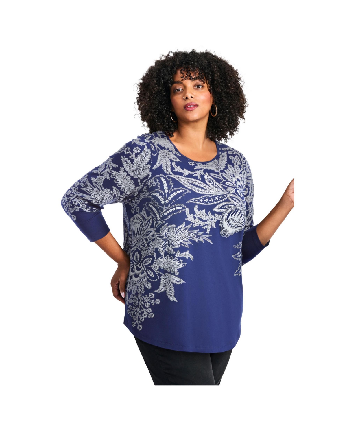 Click here for Avenue Womens Millie 3/4 Sleeve Top - Navy prices