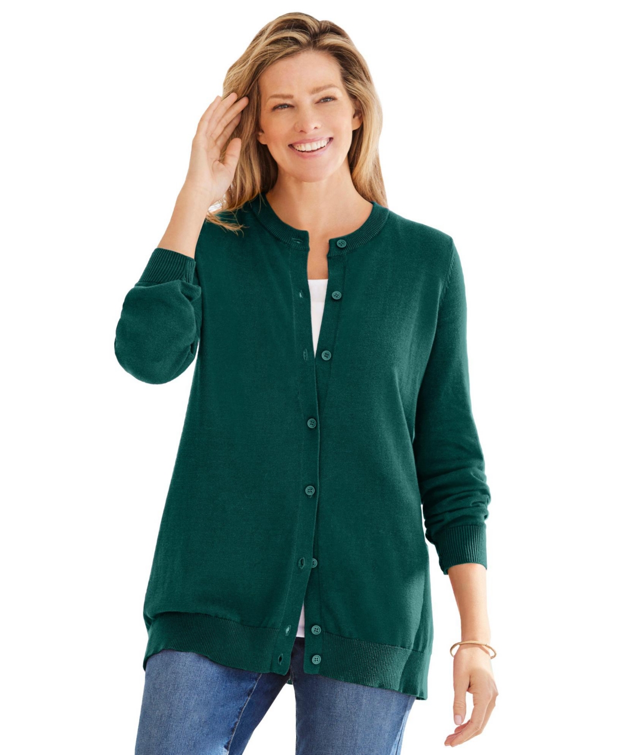 Click here for Woman Within Plus Size Perfect Long-Sleeve Cardiga... prices