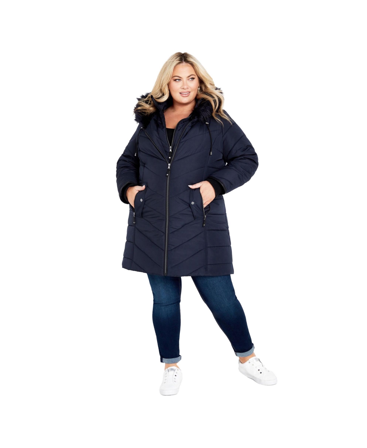 Click here for Avenue Womens Chevron Long Puffer Coat with Faux F... prices