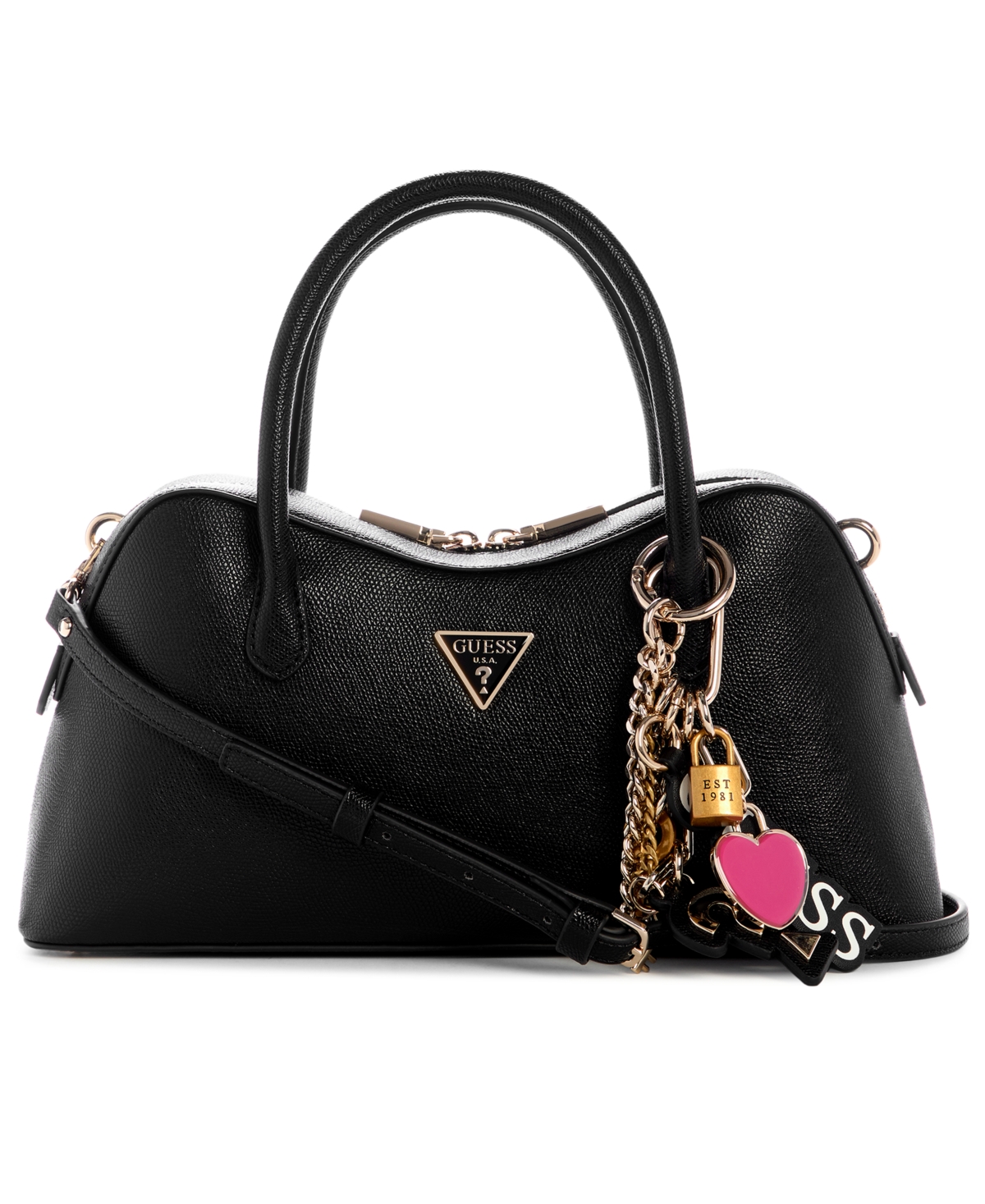 Click here for Guess Davina Medium Satchel Bag - Black prices