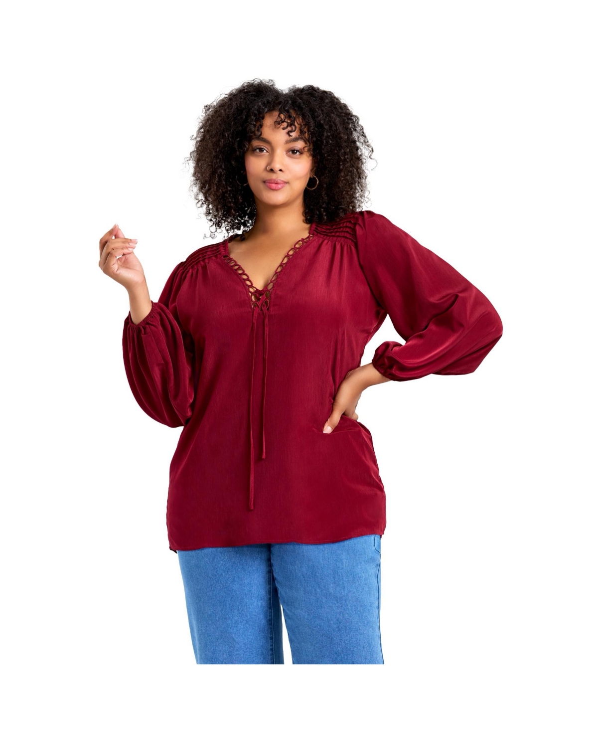 Click here for Avenue Womens Scallop Trim Peasant Blouse - Rich b... prices