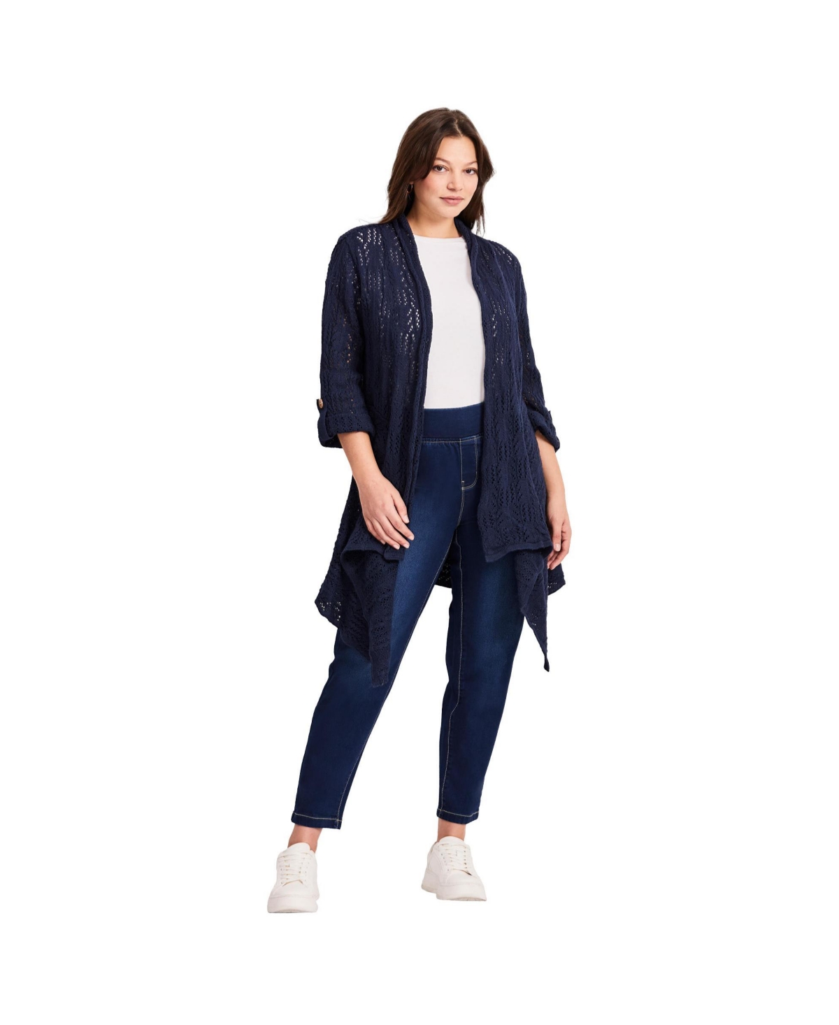 Click here for Avenue Womens Pointelle Sweater Cardigan - Navy prices