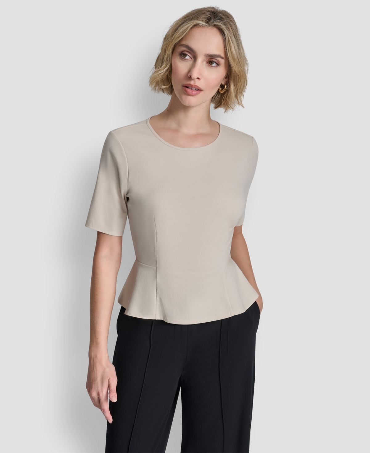 Click here for Dkny Womens Short-Sleeve Zip Up Top - Ecru prices