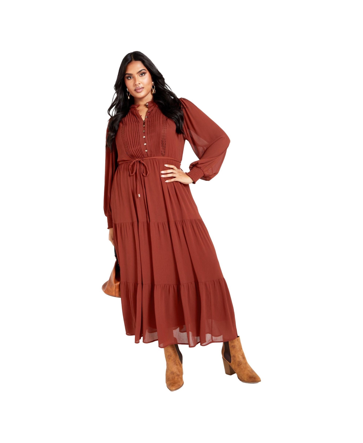 Click here for Avenue Womens Jasmine Tiered Maxi Dress - Henna prices