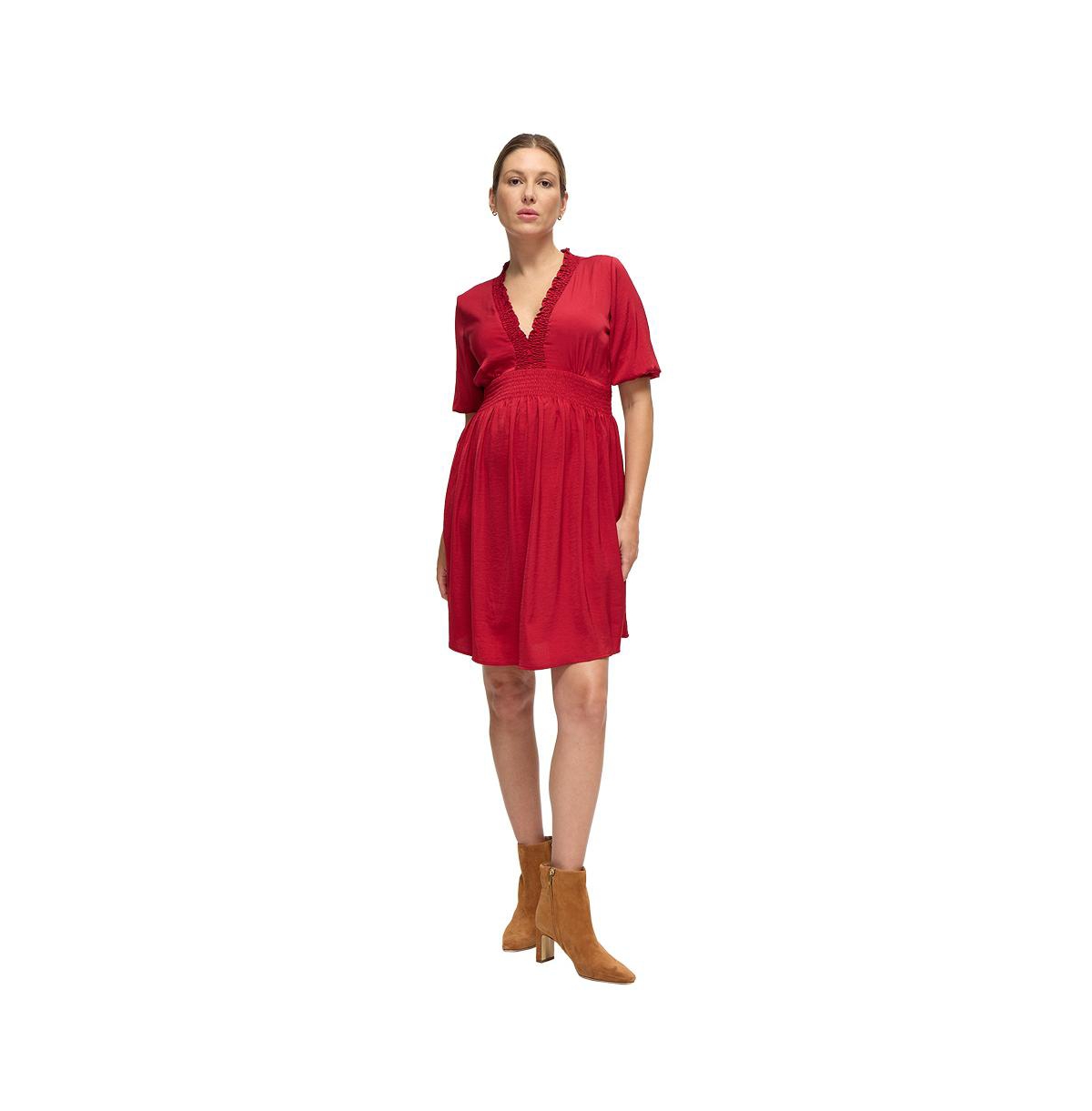Click here for Ingrid + Isabel Maternity Deep V Short Dress - Red prices