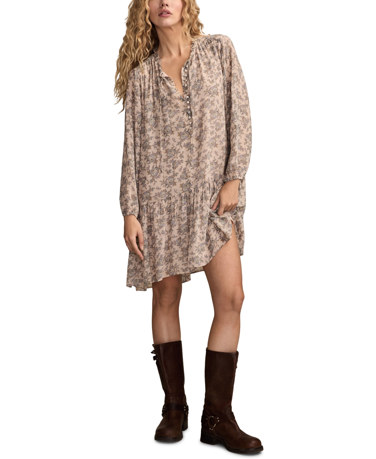 Click here for Lucky Brand Womens Dropped Waist Floral Mini Dress... prices