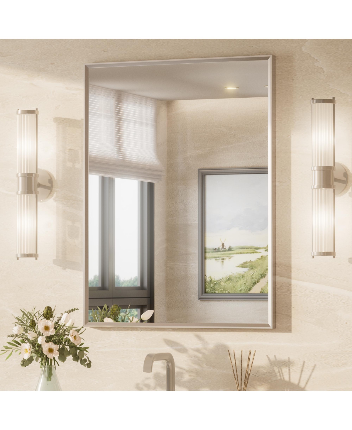 Click here for Keonjinn Inch Brushed Nickel Bathroom Vanity Mirro... prices