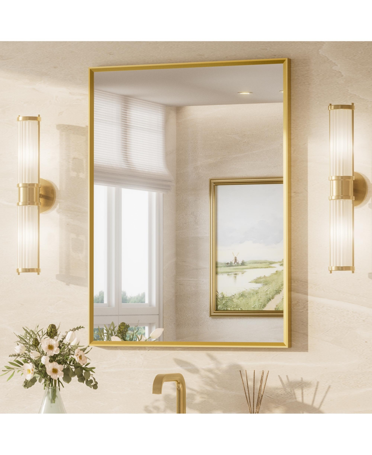 Click here for Keonjinn 24x32 Inch Brushed Gold Bathroom Vanity M... prices