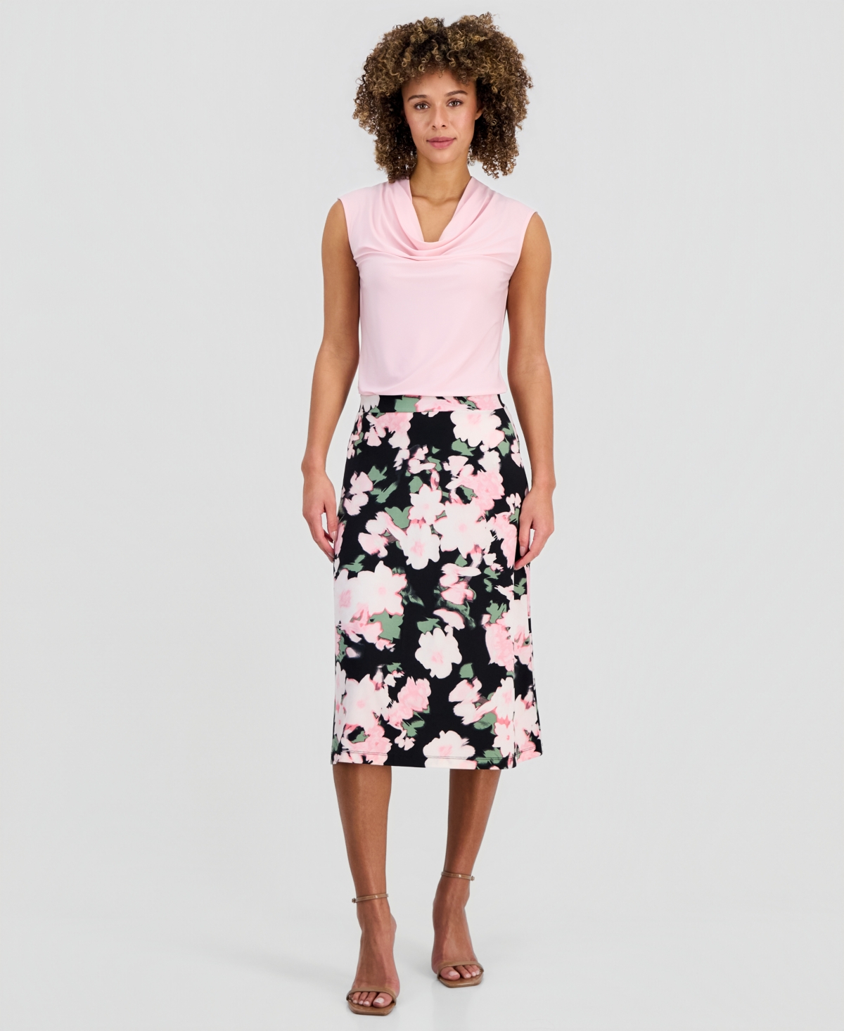 Click here for Kasper Womens Printed Pull-On Midi Skirt - Black M... prices