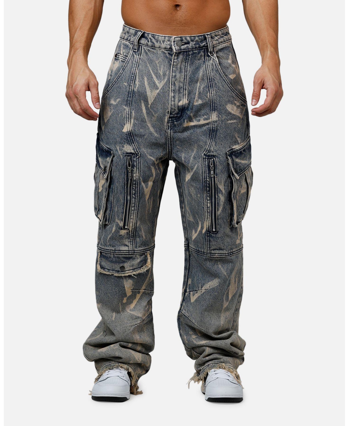 Click here for mnml Mens Ultrabaggy Rip Denim Cargopant - Blue prices