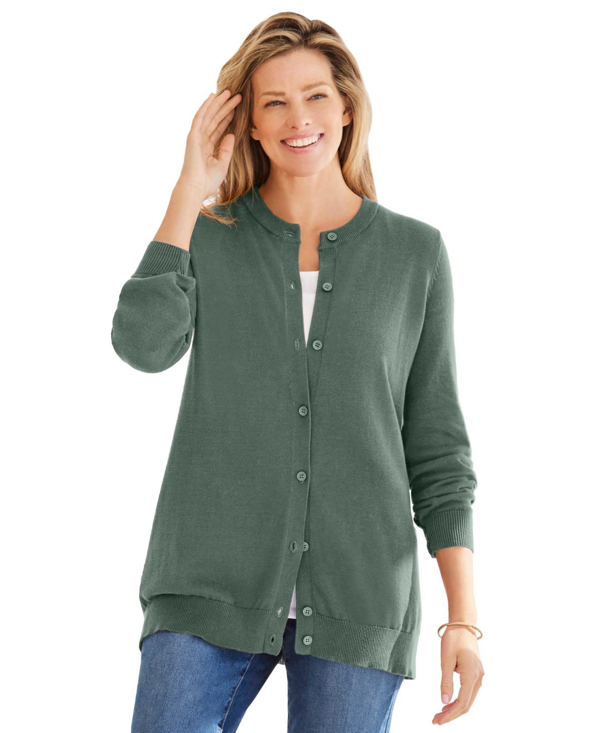 Click here for Woman Within Plus Size Perfect Long-Sleeve Cardiga... prices