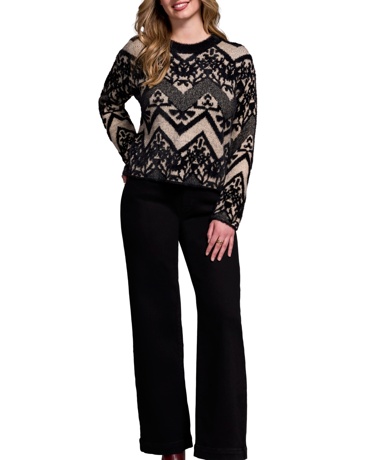 Click here for Tribal Womens Double-Knit Eyelash Yarn Crew Neck S... prices