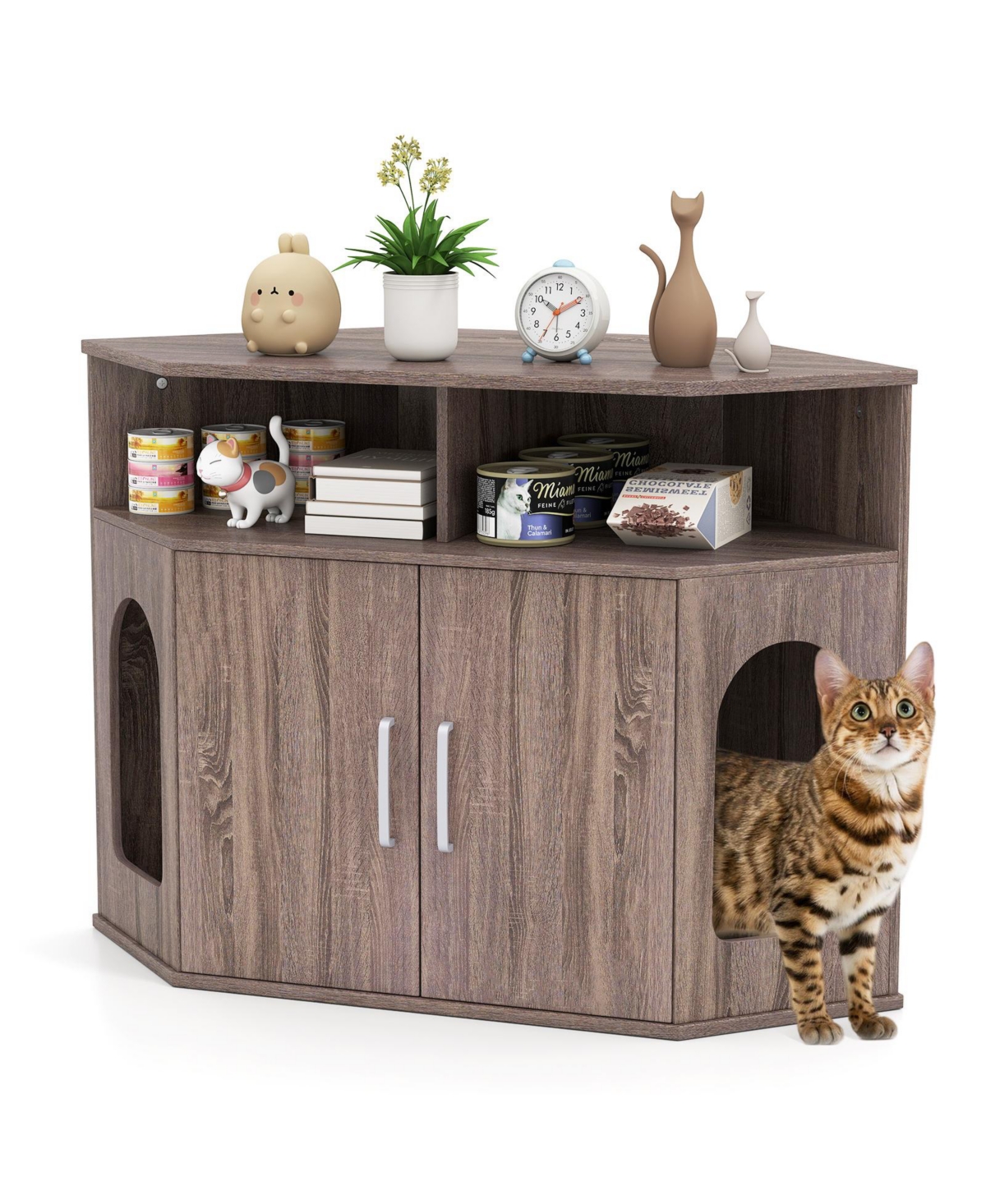Click here for Gymax 3-Tier Modern Corner Cat Litter Box Enclosur... prices