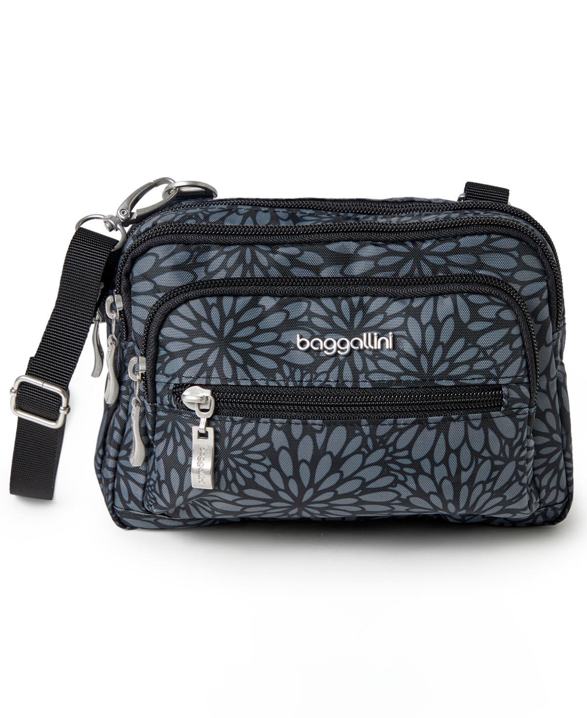 Click here for Baggallini Triple Zip Crossbody Bag - Pewter Flora... prices