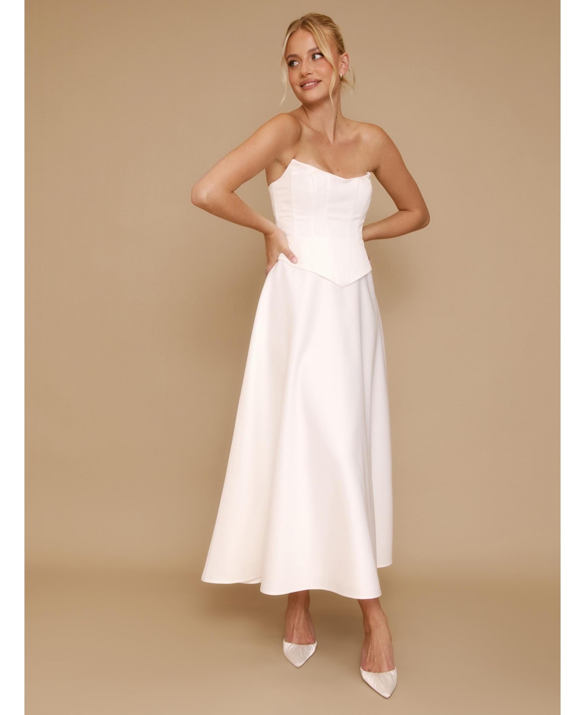 Click here for Six Stories Womens Bandeau Satin Corset Dress - Iv... prices