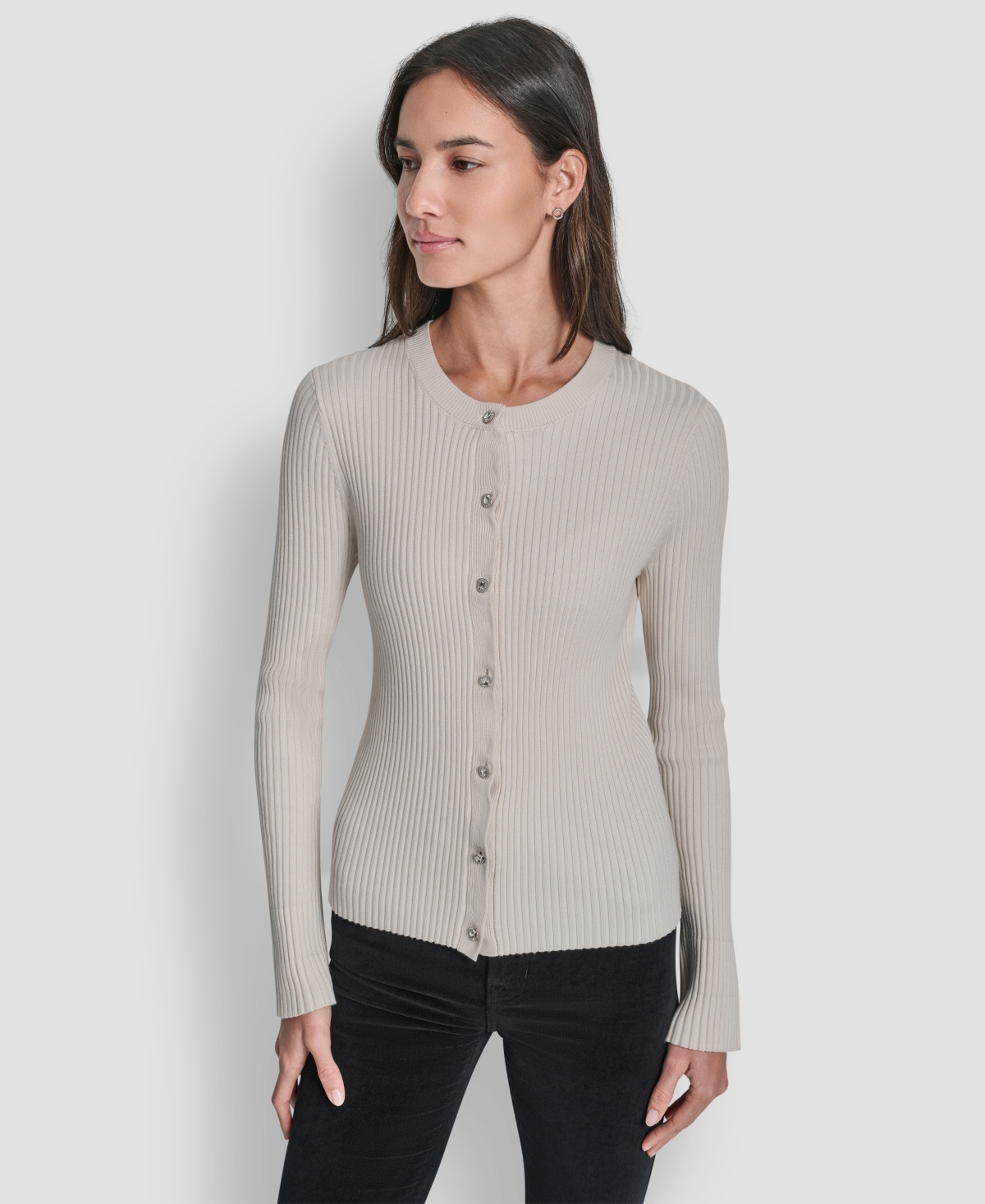 Click here for Dkny Jeans Womens Long-Sleeve Ribbed Rhinestone Bu... prices