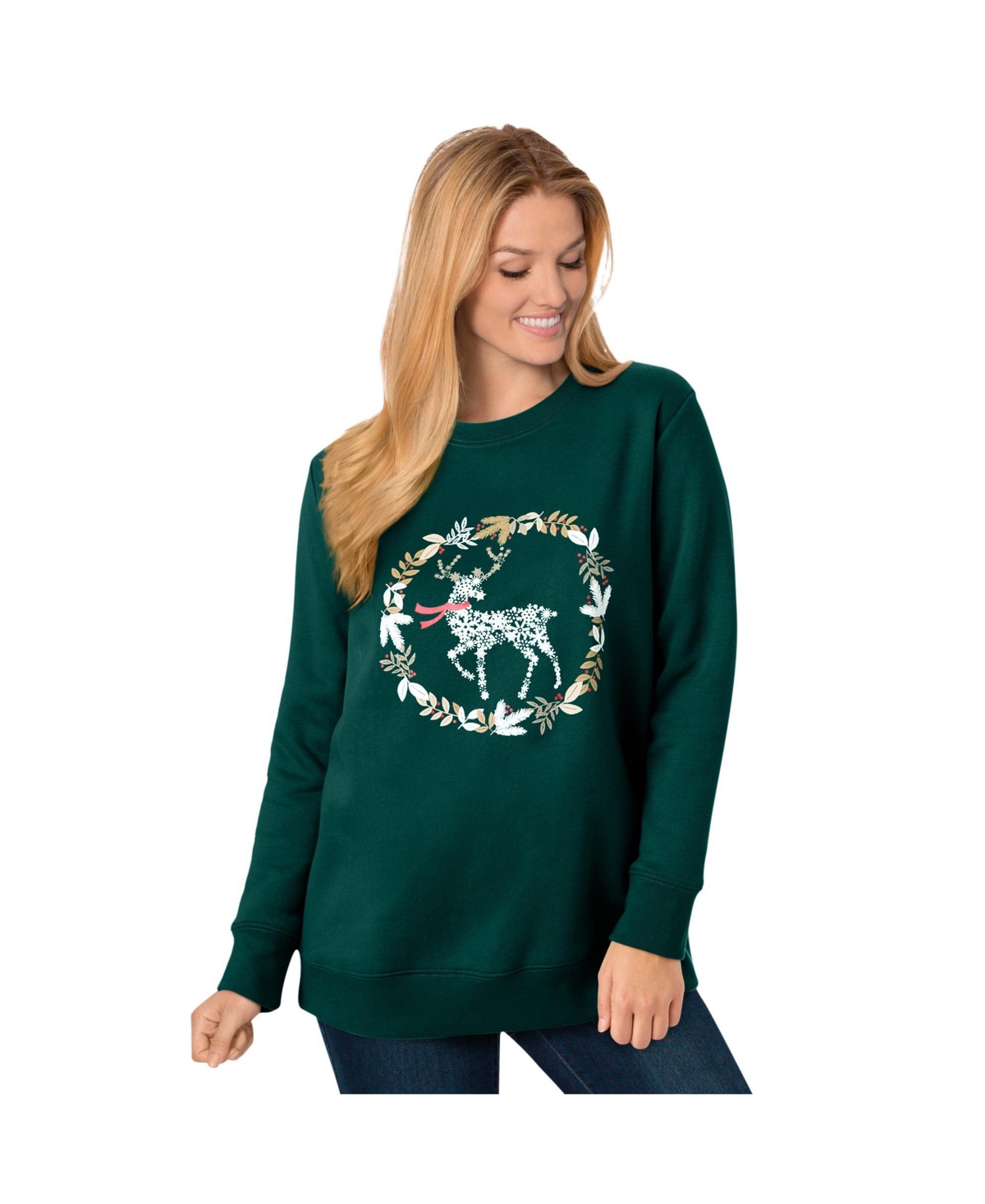 Click here for Woman Within Plus Size Fleece Holiday Sweatshirt -... prices