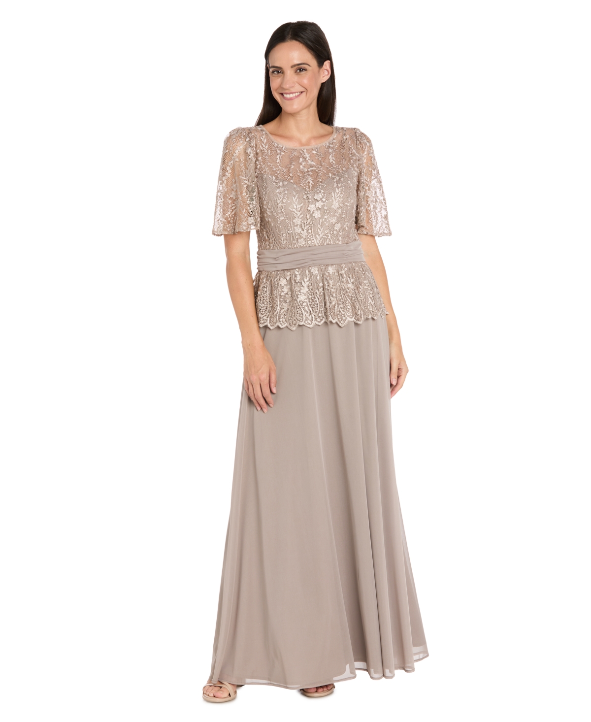 Click here for R & M Richards Petite Peplum Lace Detail Maxi Dres... prices