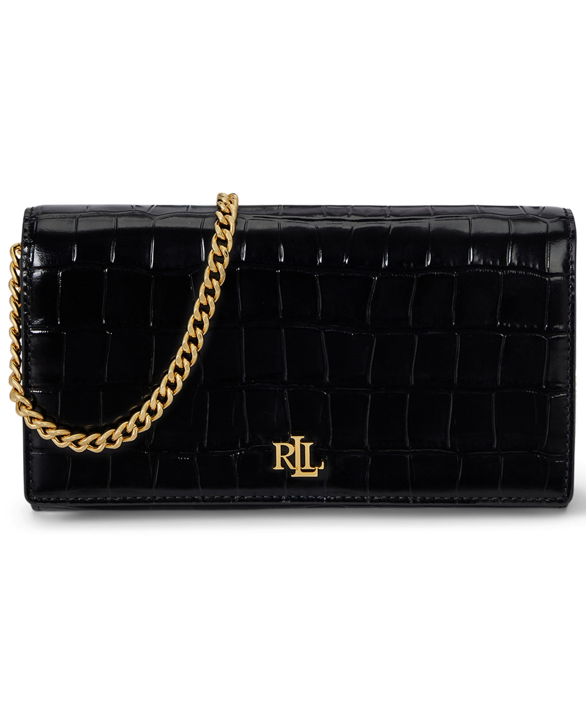 Lauren Ralph Lauren Adair Ii Medium Croc-Embossed Crossbody Wallet - Black