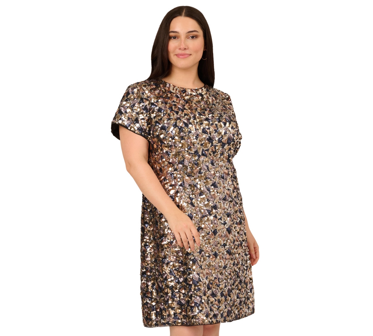 Click here for Adrianna Plus Size Sequin Shirt Swing Short-Sleeve... prices