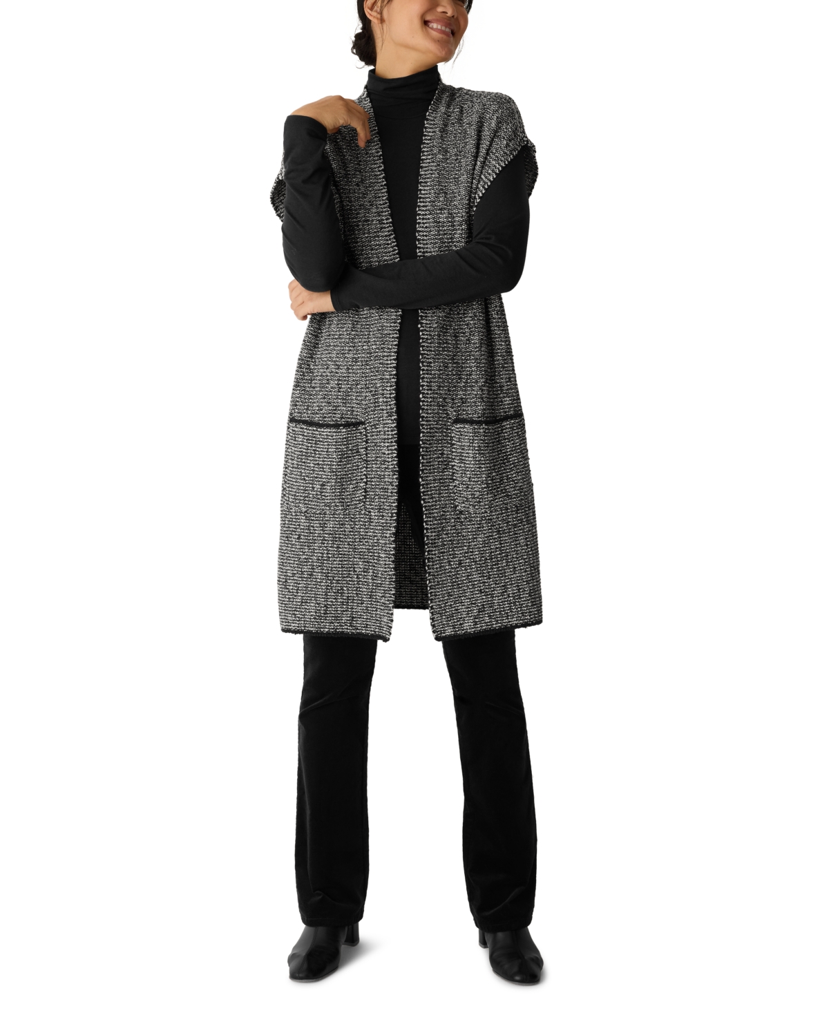 Click here for Eileen Fisher Womens Boxy High-Collar Top - Black/... prices