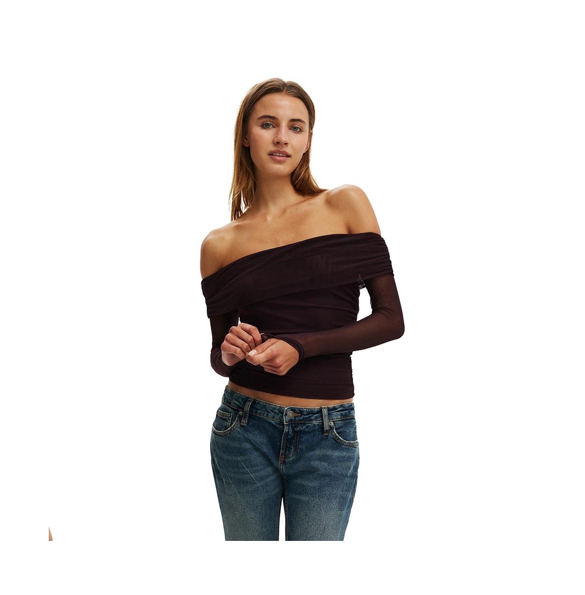 Click here for Cotton On Womens Ashley Off Shoulder Mesh Long Sle... prices