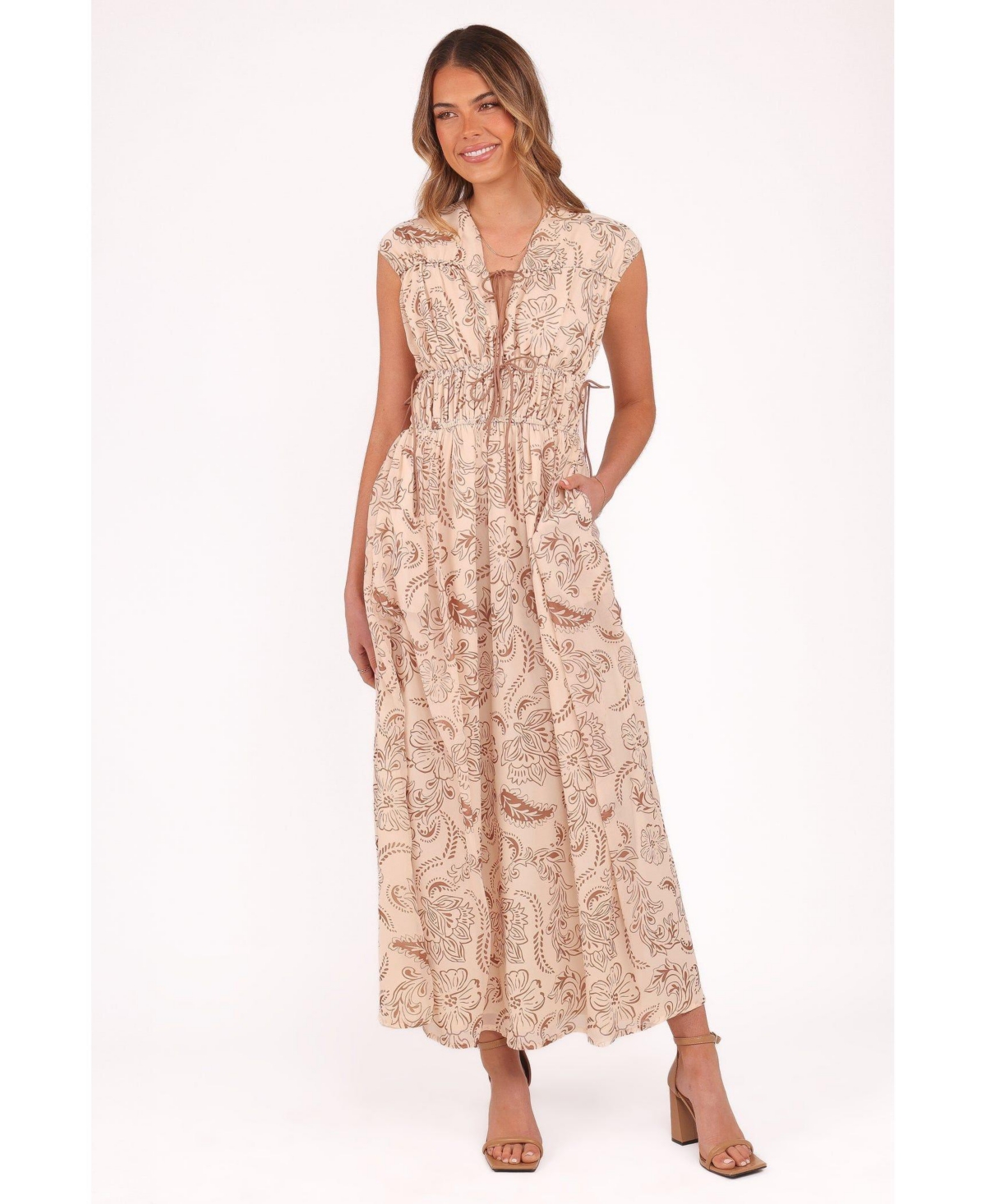 Click here for Petal and Pup Womens Safira Midi Dress - Brown pai... prices