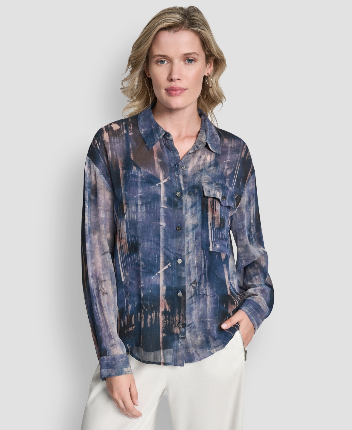 Click here for Dkny Womens Printed Long Sleeve Shirt - Hudson Lig... prices