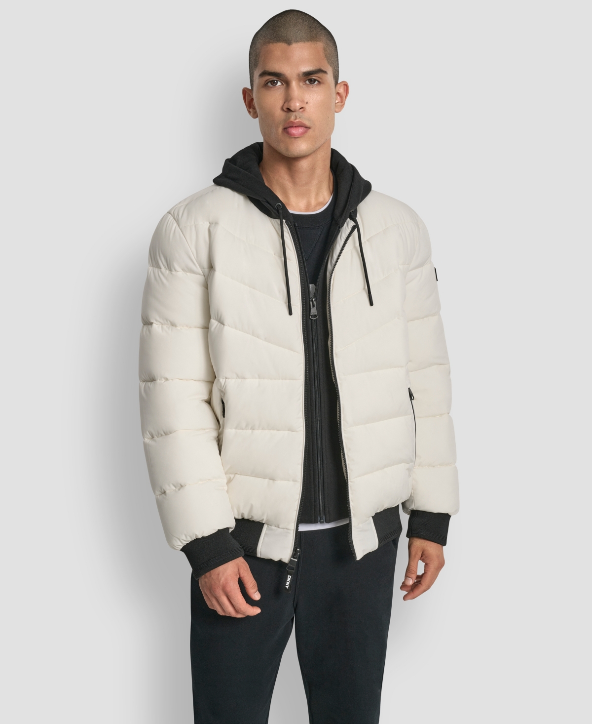 Click here for Dkny Mens Hooded Quilted Bomber Puffer Jacket - Cr... prices