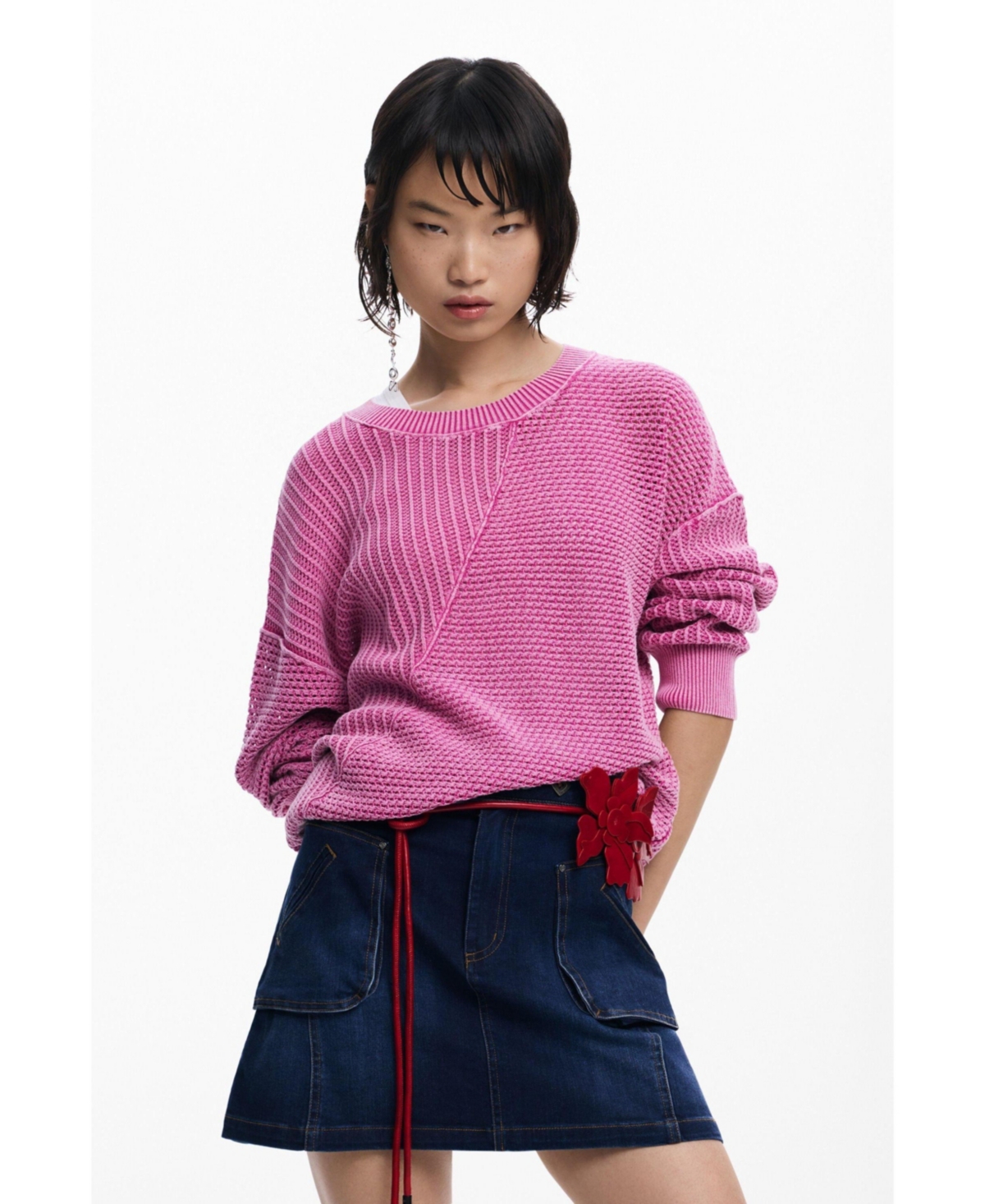 Click here for Desigual Womens Embroidered knit sweater - Pink prices