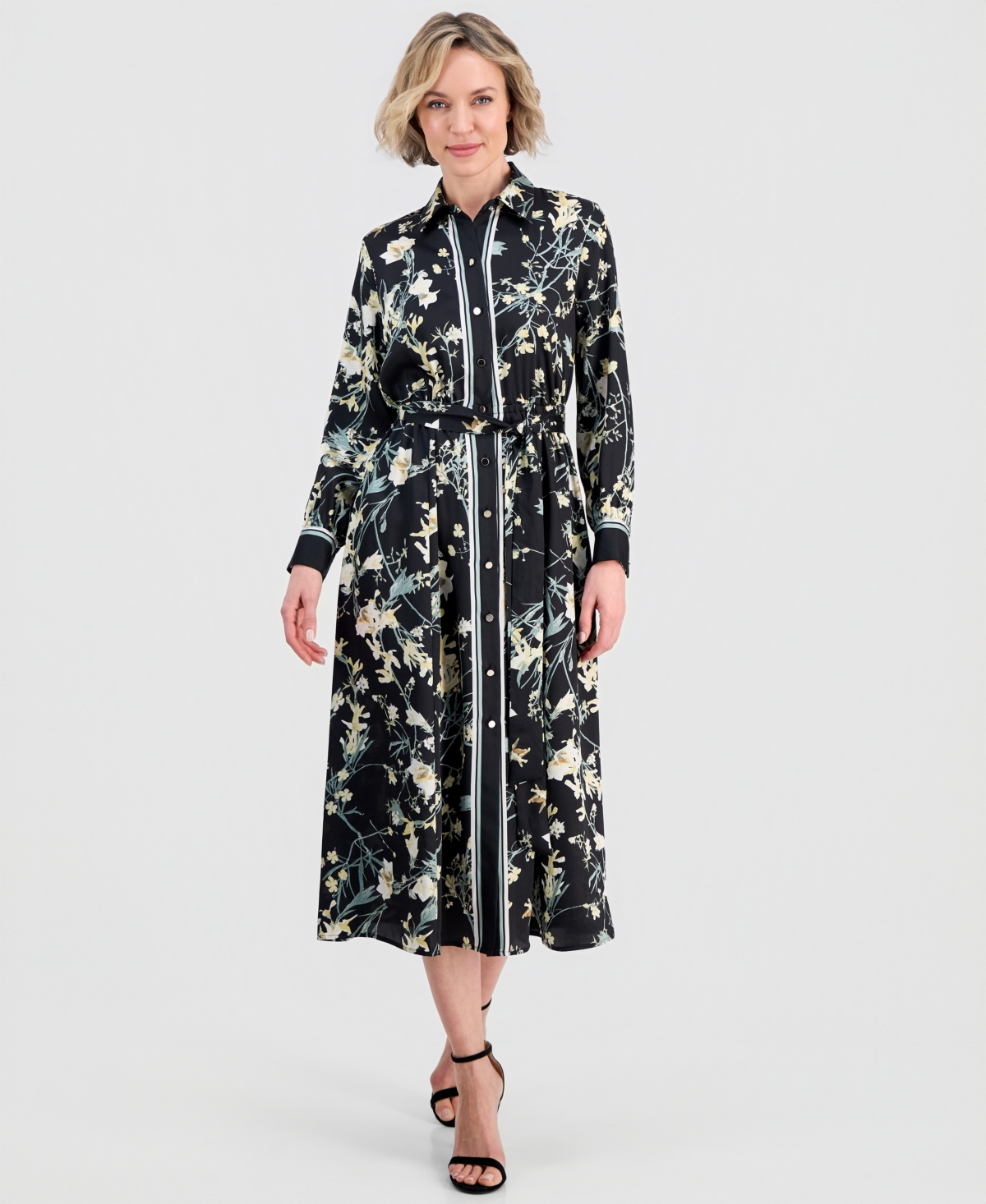 Click here for Anne Klein Petite Collared Printed A-Line Midi Dre... prices