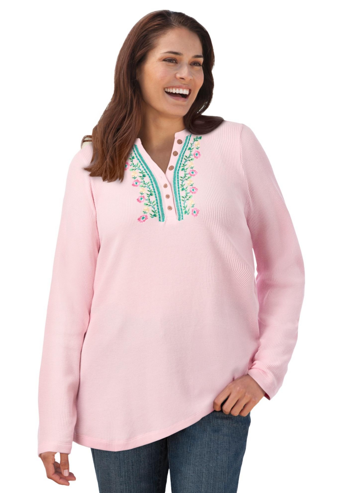Click here for Woman Within Plus Size Within Embroidered Thermal... prices