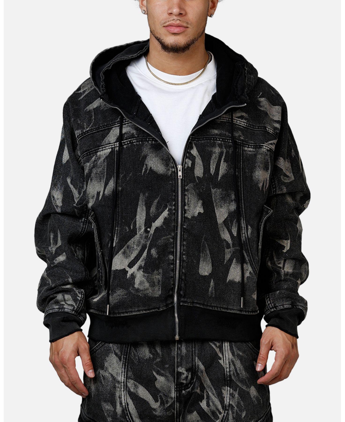 Click here for mnml Mens Double Denim Hood Bomb Jacket - Black prices