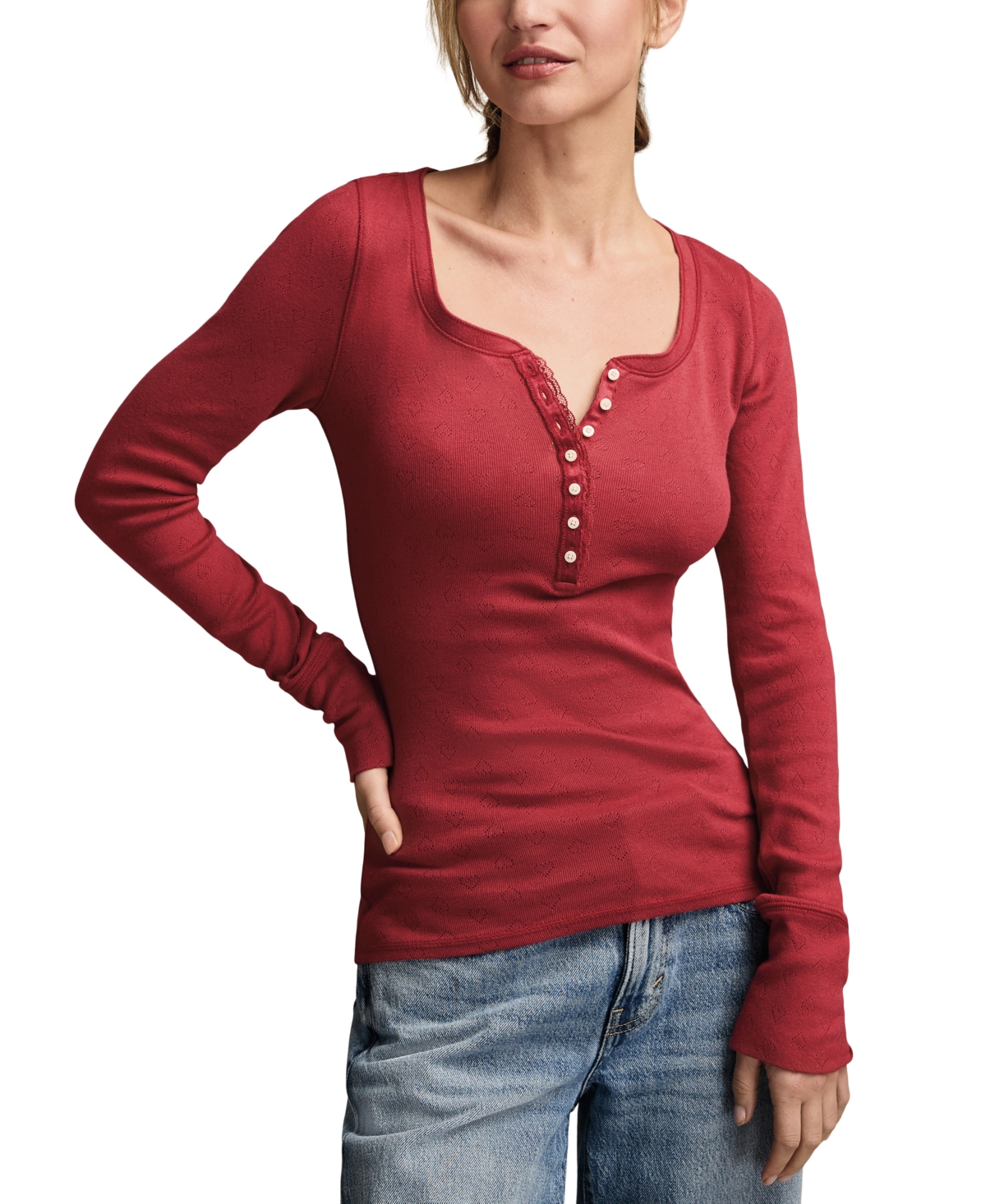 Click here for Lucky Brand Womens Valentine Pointelle Trim Rib He... prices