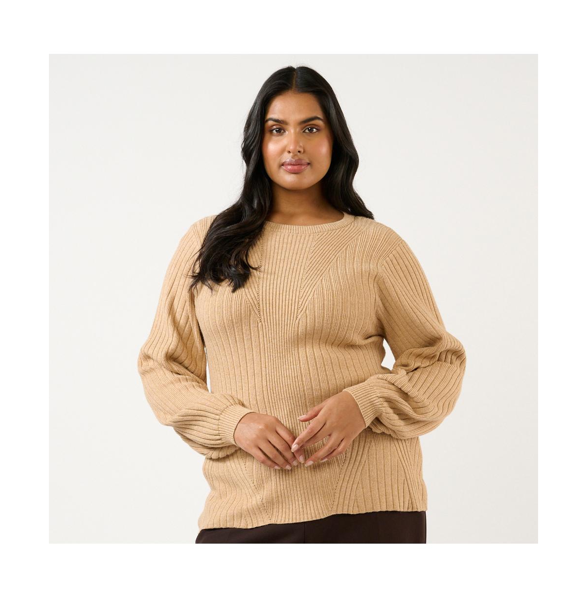 Click here for Estelle Plus Size Remi Ribbed Knit - Beige prices