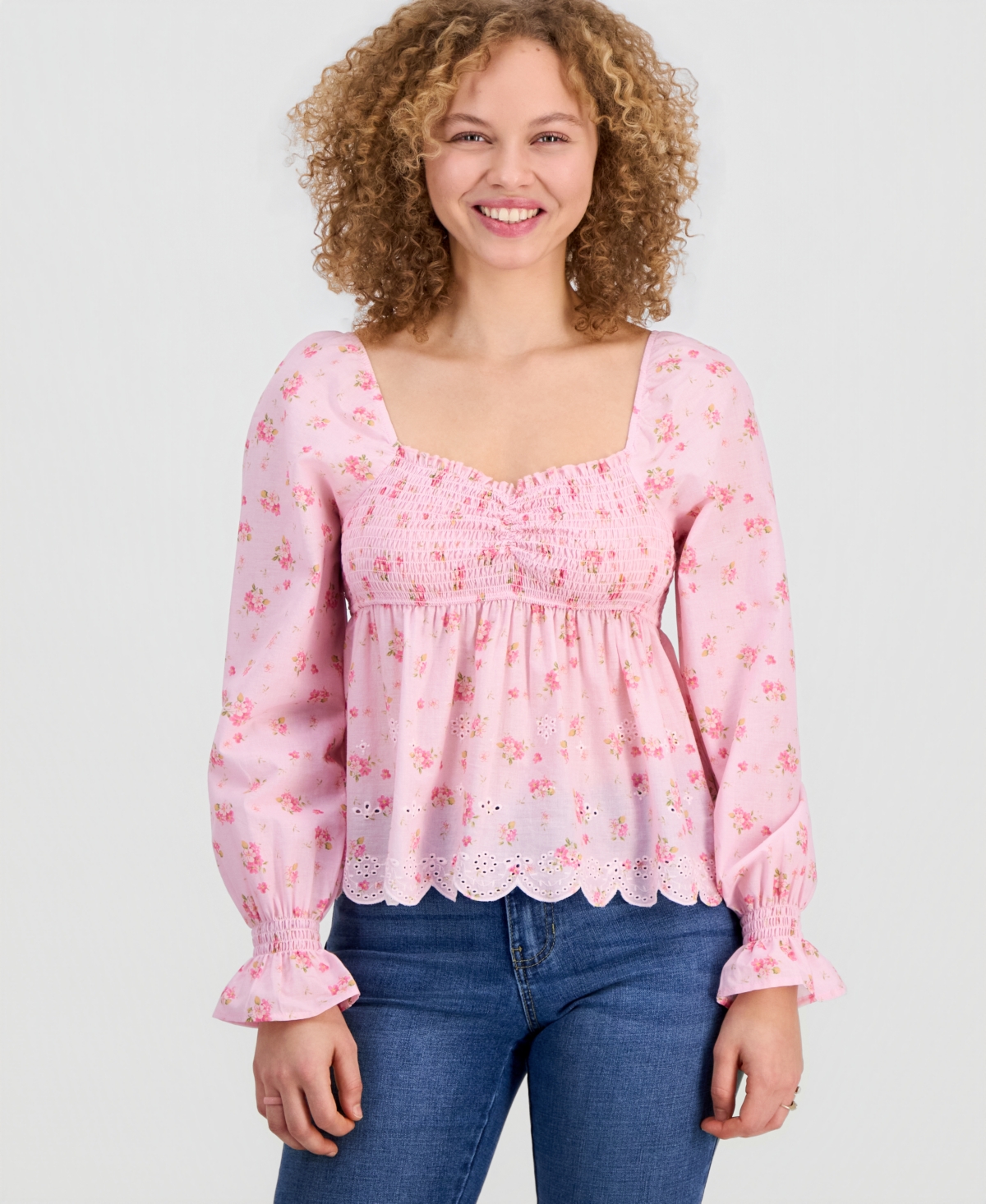 Click here for Madden Girl Juniors Printed Long-Sleeve Babydoll T... prices