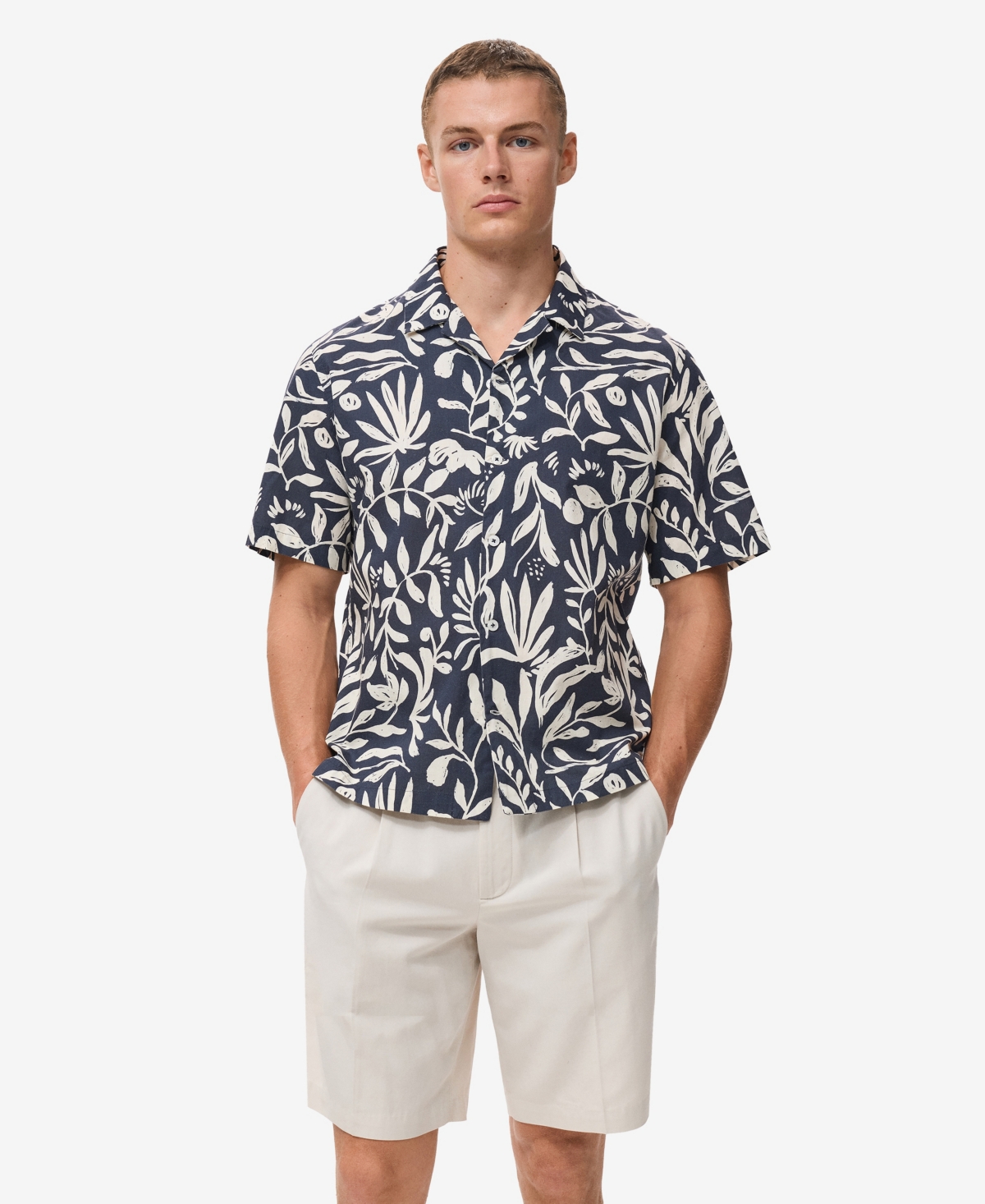 Click here for Mango Mens Relaxed-Fit Printed Shirt - Indigo Blue prices