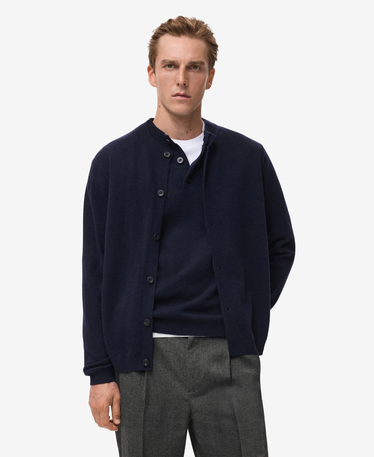 Click here for Mango Mens Extra-Fine Wool Buttons Cardigan - Navy prices