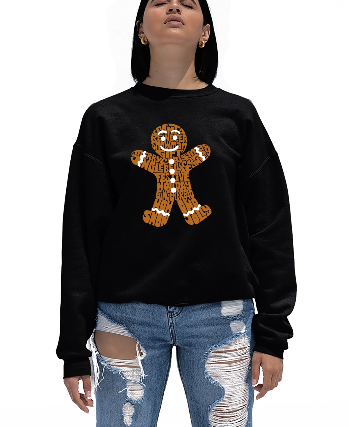 Click here for La Pop Art Womens Gingerbread Word Art Crewneck Sw... prices
