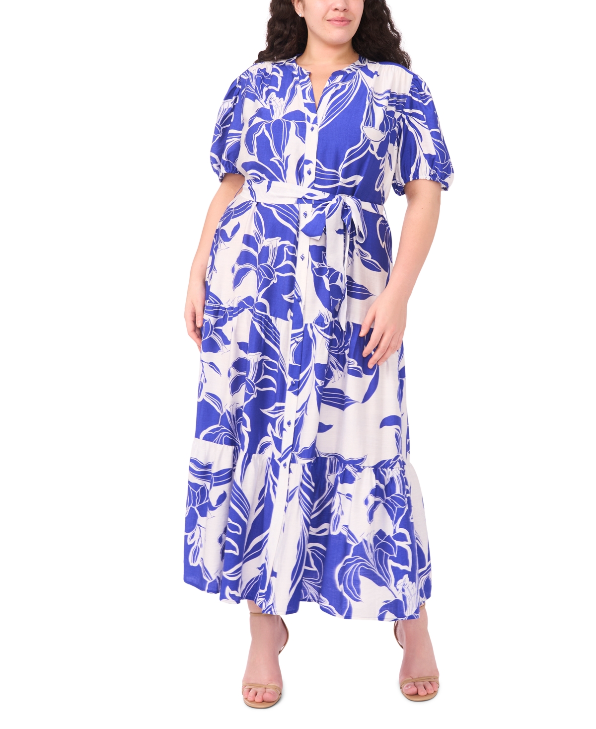 Click here for Msk Plus Size Short-Sleeve Printed Tiered Maxi Shi... prices